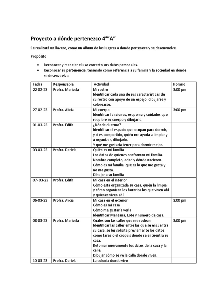 Proyecto a dónde pertenezco | PDF