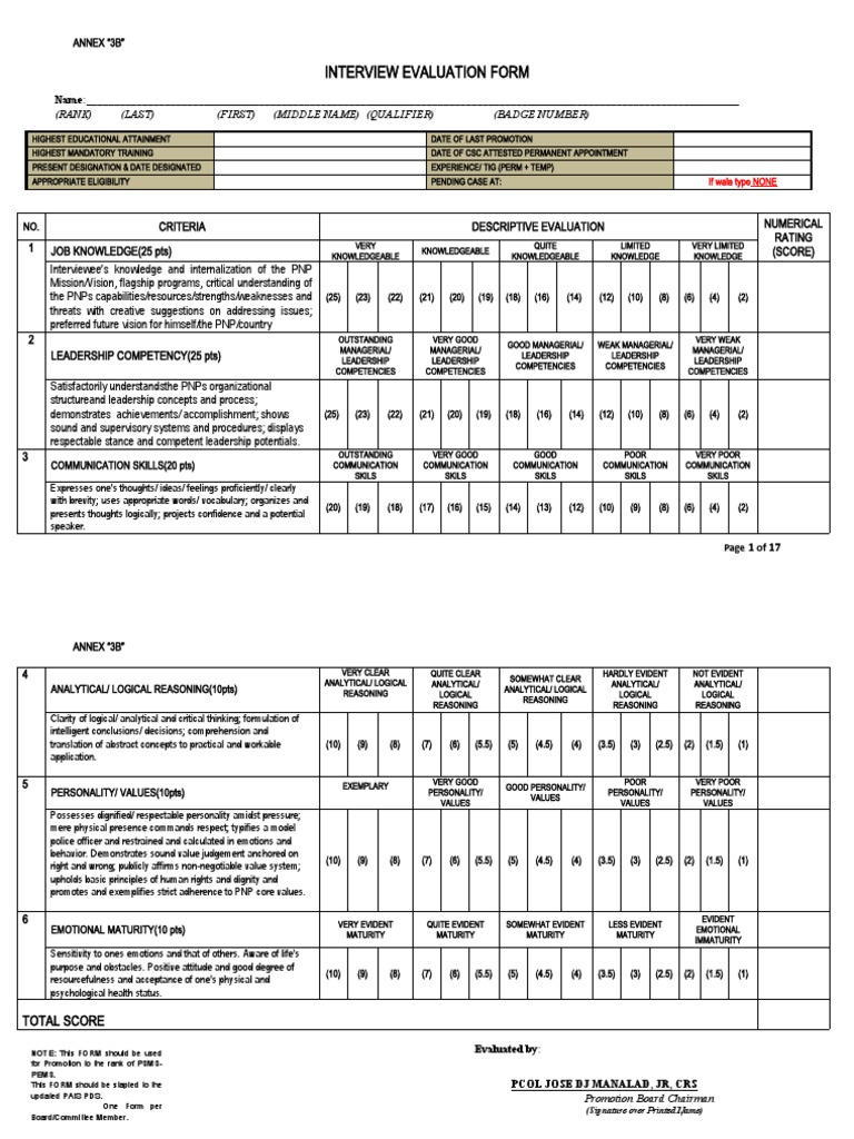 Interview Form For PSMS PEMS | PDF | Leadership | Reason