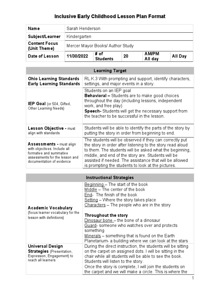 Little Critter Lesson Plan 4 | PDF | Lesson Plan | Educational Assessment