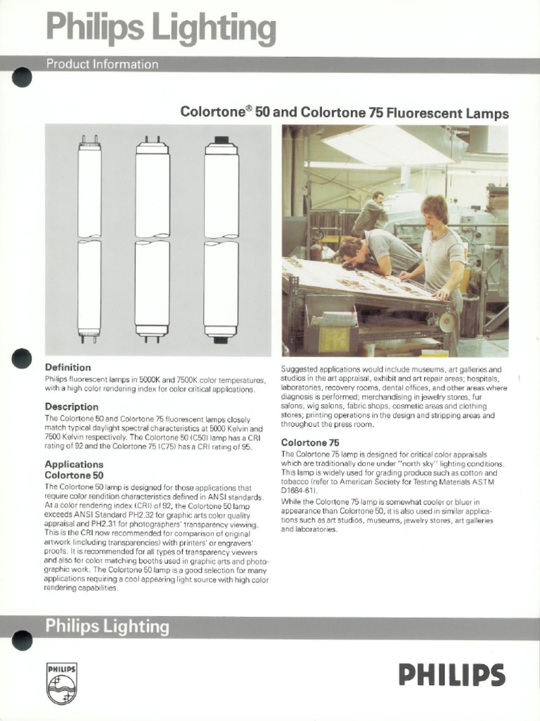 Philips Colortone 50 & 75 Fluorescent Lamps Bulletin 11-88 | PDF