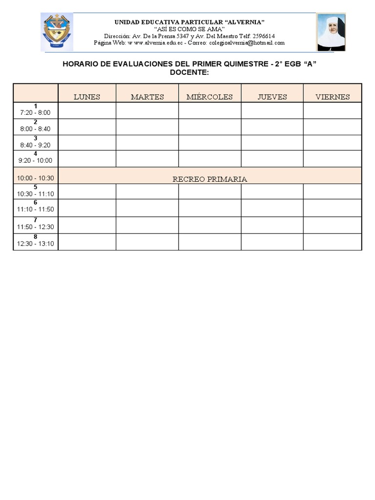 Horario de Examenes 2° Egb | PDF
