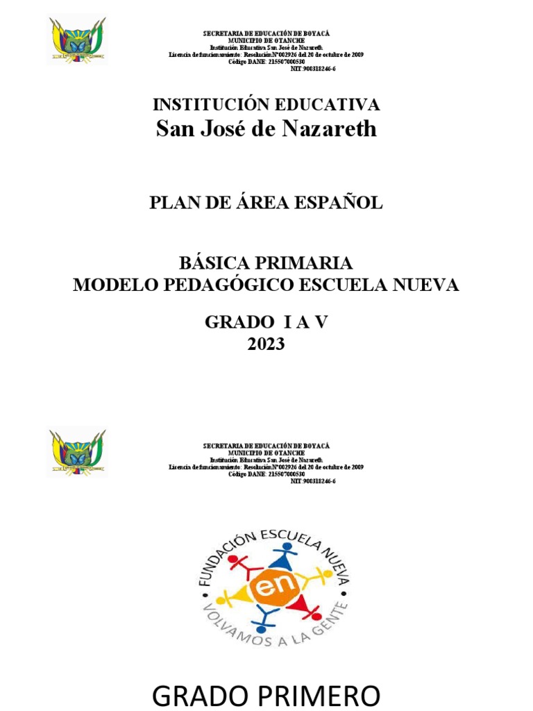 Plan De Area De Español Pdf Comunicación Escritura