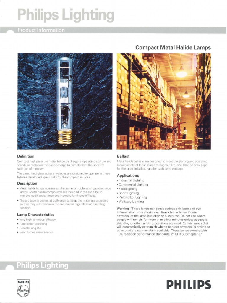 Philips Compact Metal Halide Lamps Bulletin 7-92 | PDF ...
