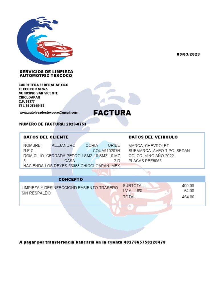 Factura Limpieza de Auto | PDF