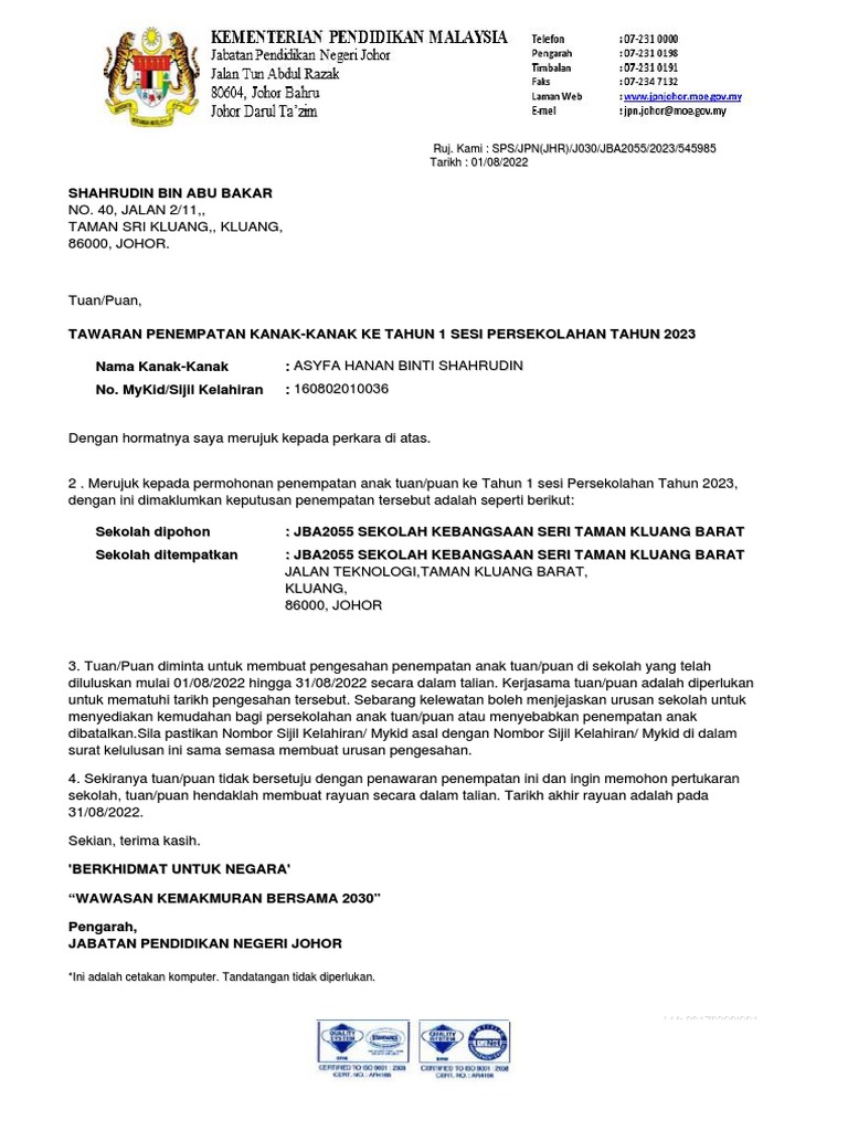 Ruj. Kami: SPS/JPN (JHR) /J030/JBA2055/2023/545985 Tarikh: 01/08/2022 | PDF