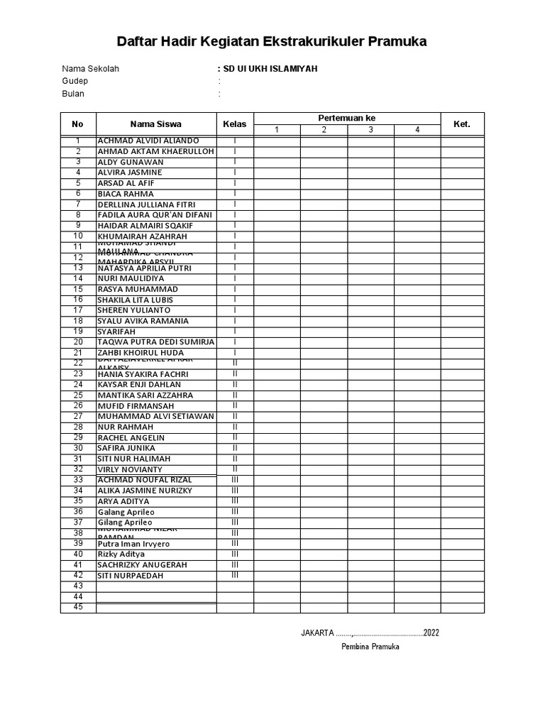 ABSENSI Daftar-Hadir-Ekskul-Pramuka | PDF