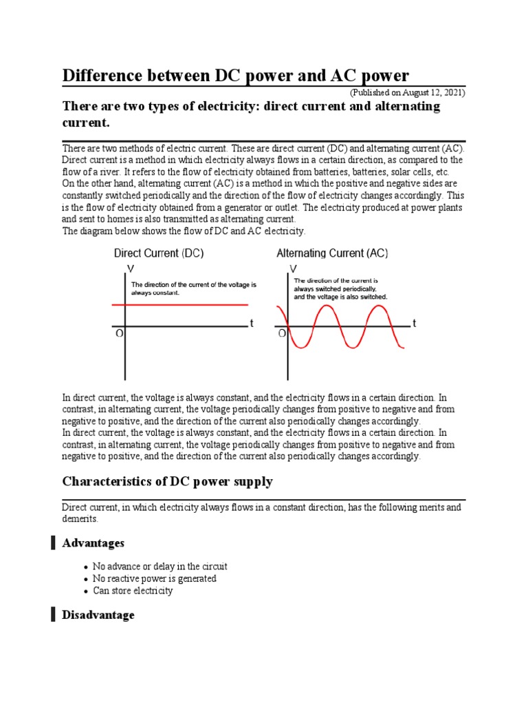 Difference Between DC Power and AC Power | PDF | Direct Current ...