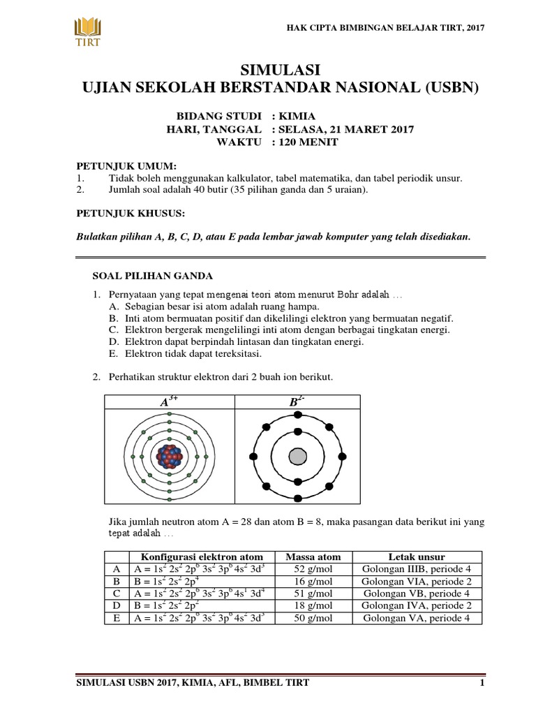 Latihan Ujian Sekolah Kimia SMA MA | PDF | Sains & Matematika