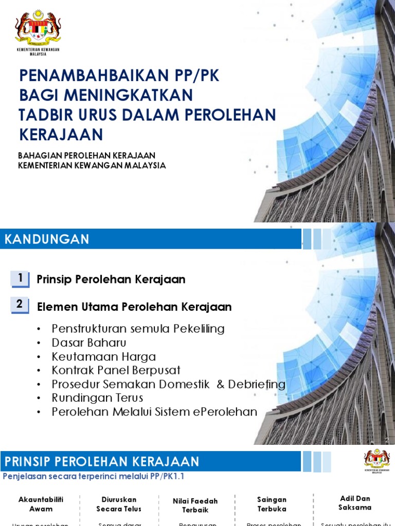 Taklimat 1 - Penambahbaikan PP PK Bagi Meningkatkan Tadbir Urus Dalam Perolehan Kerajaan | PDF