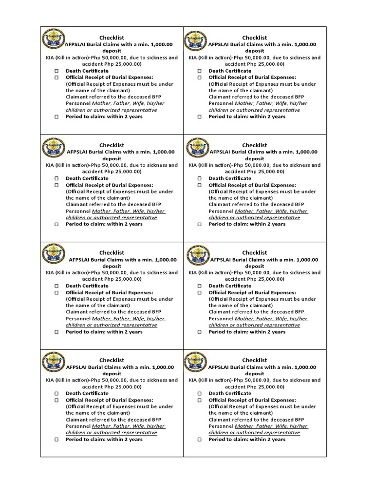 Checklist AFPSLAI Burial Claims | PDF