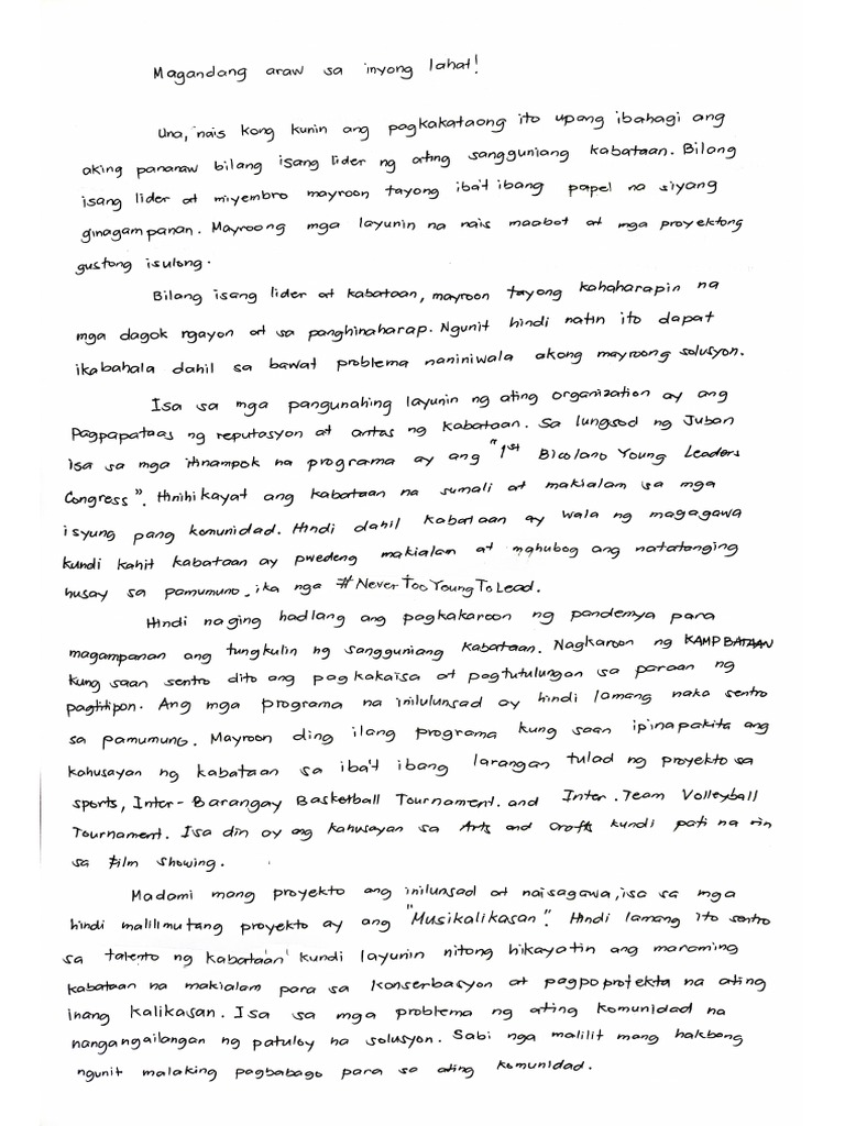 Talumpati para Sa Kalikasan Bilang Isang Lider NG SK | PDF Talumpati para Sa Kalikasan Bilang Isang Lider NG SK | PDF