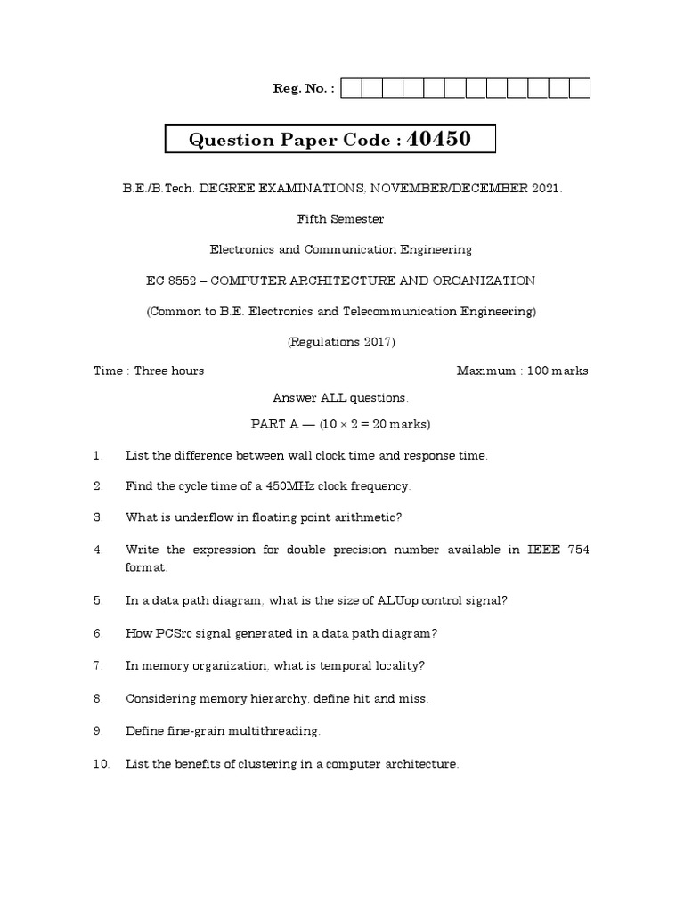 Ece-Nd-2021-Ec 8552-Computer Architecture and Organization-807537160-40450 (Ec8552) | PDF ...