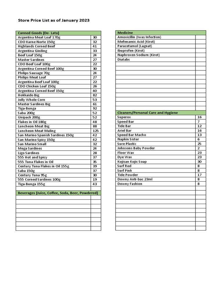 Store Price List | PDF | Cuisine | Nutrition