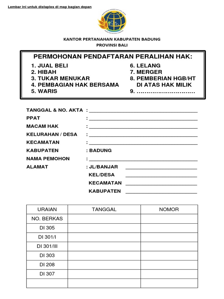 Blanko Pendaftaran Peralihan Hak-Eform | PDF