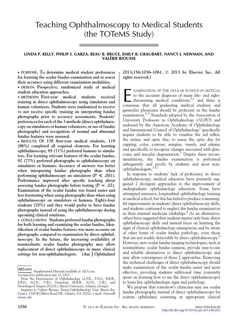 Teaching Ophthalmoscopy To Medical Students (The Totems Study) | PDF ...