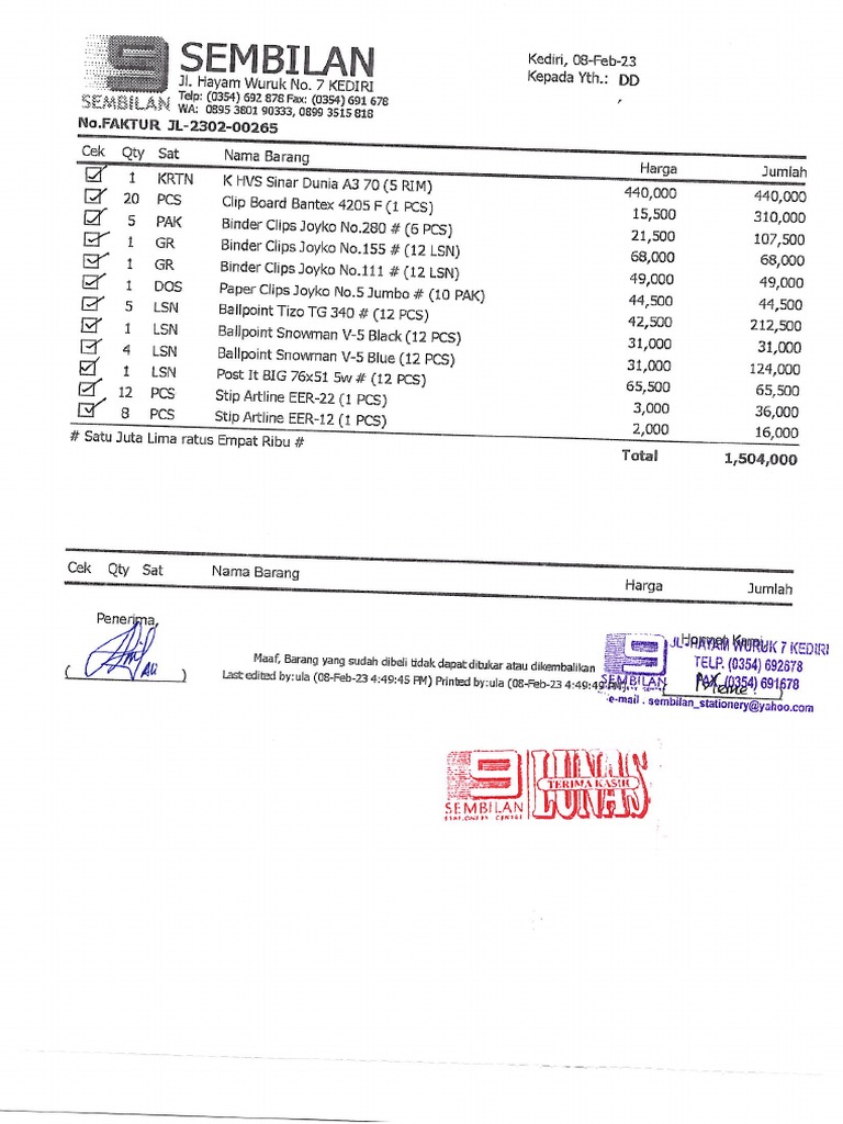 Nota ATK Tim Lahan Pembelian 2 | PDF