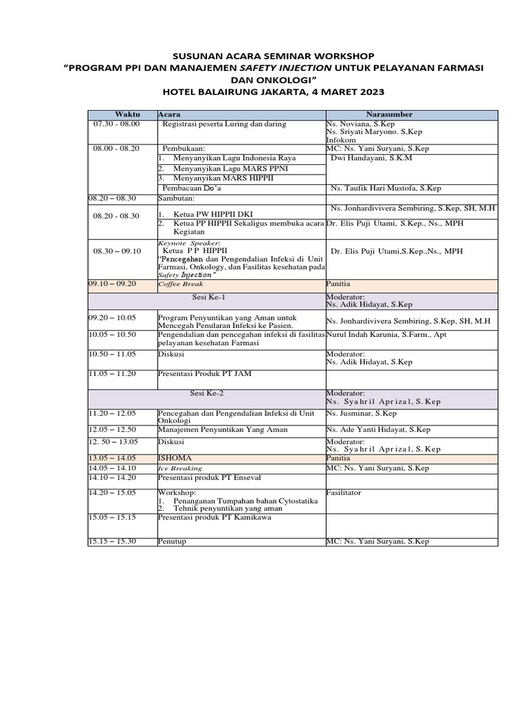 Susunan Acara Seminar Workshop 4 Maret 2023 | PDF