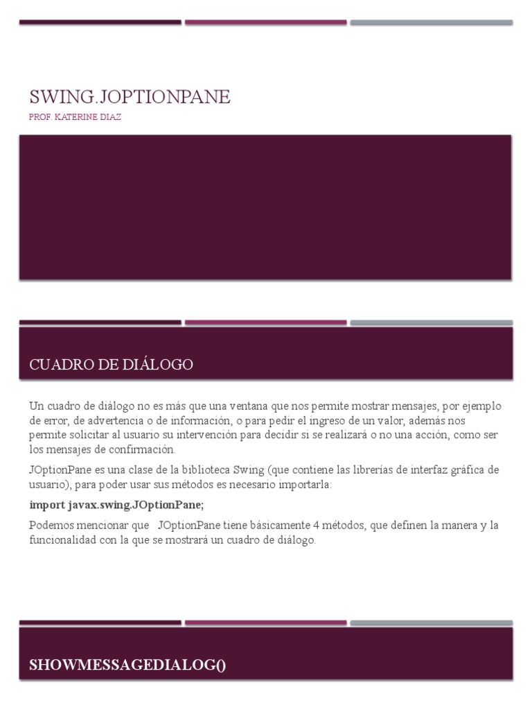 JAVA - JOPtionPane | PDF | Cadena (informática) | Caja de diálogo