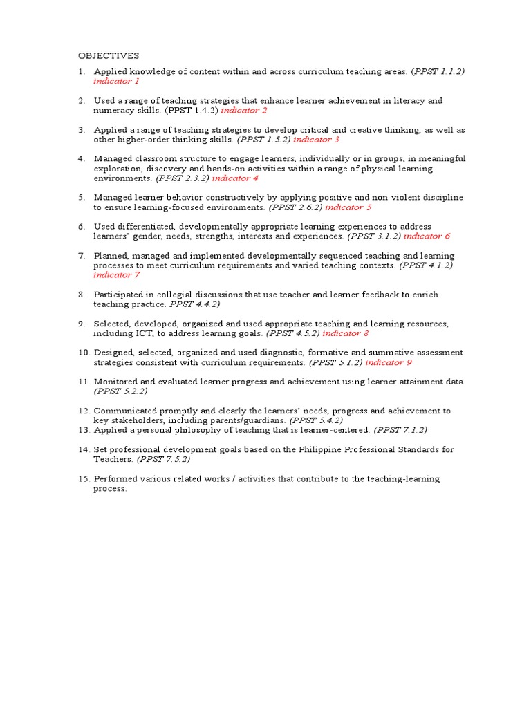 PPST Learning Objectives Summary | PDF | Career & Growth