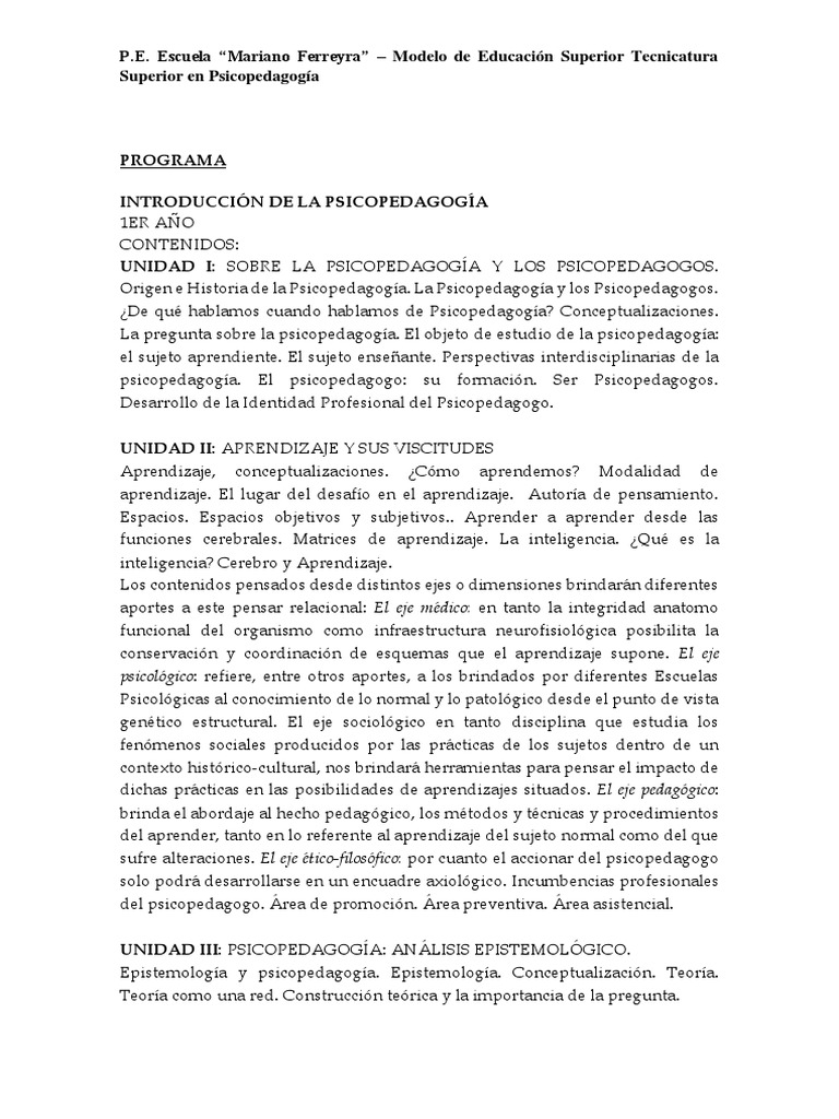 Introducción a la Psicopedagogía | PDF | Aprendizaje | Pedagogía