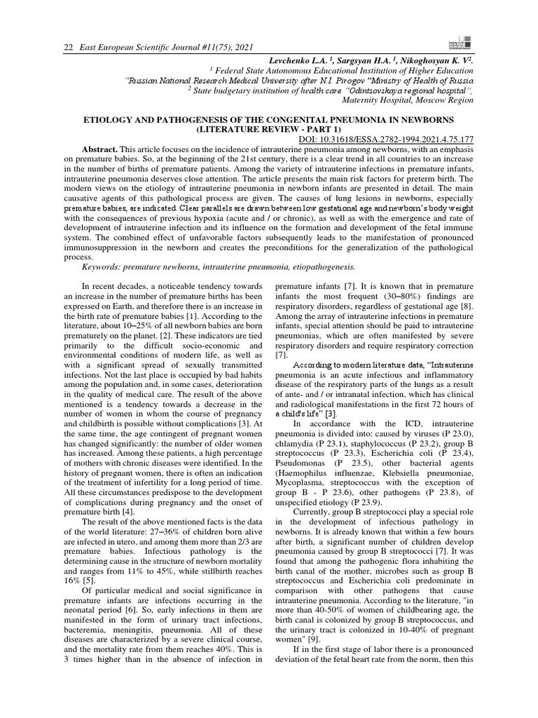 Etiology and Pathogenesis of The Congenital Pneumonia in Newborns Literature Review Part 1 PDF ...