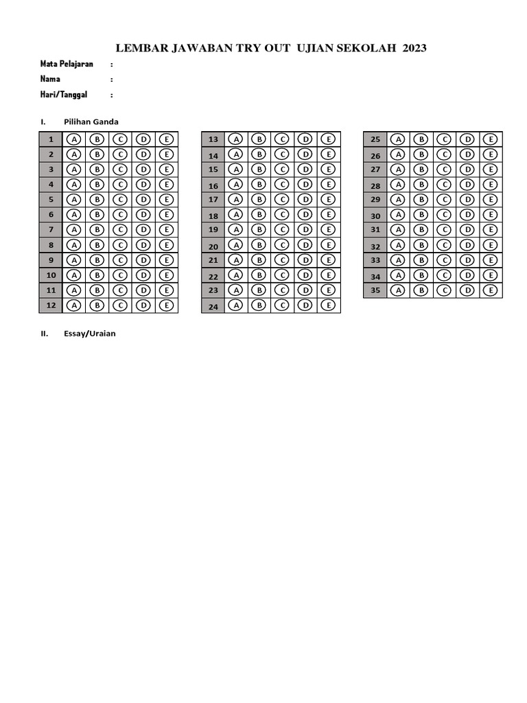Lembar Jawaban 35 PG | PDF