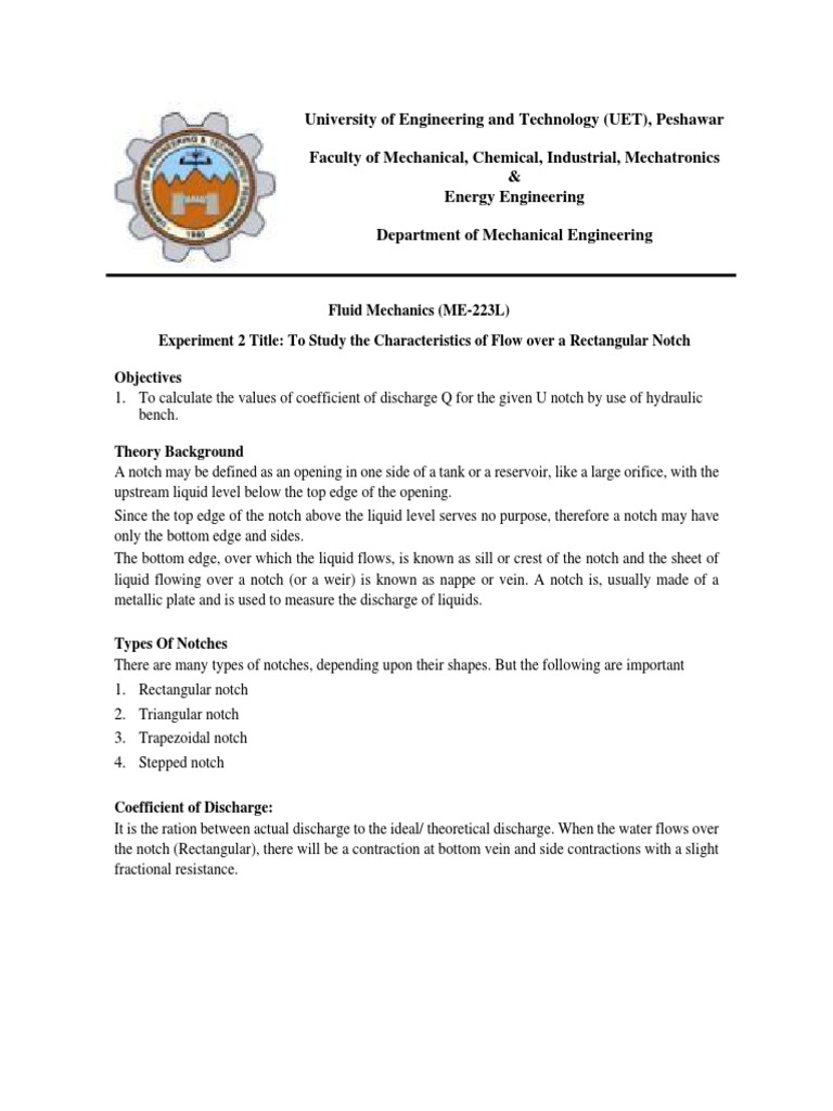 Lab Manual 2 Rectangular and Triangular Notches | PDF | Gases ...