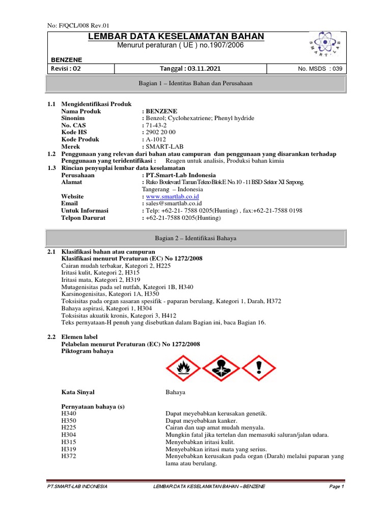 MSDS_BENZENE_(INDO) (1) (1).pdf | PDF