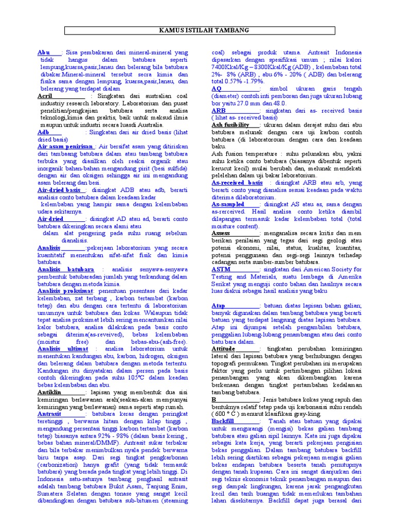 Kamus Istilah Pertambangan | PDF