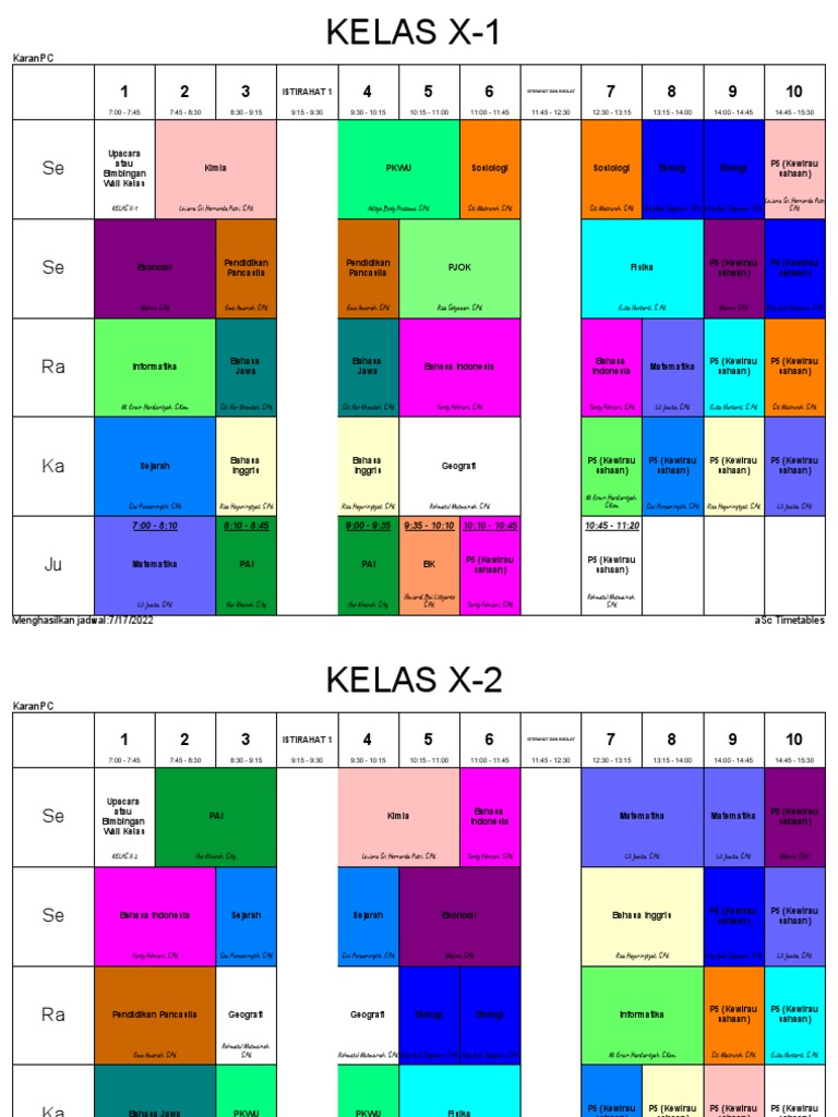 Jadwal Kelas 18 Juli 2022 | PDF