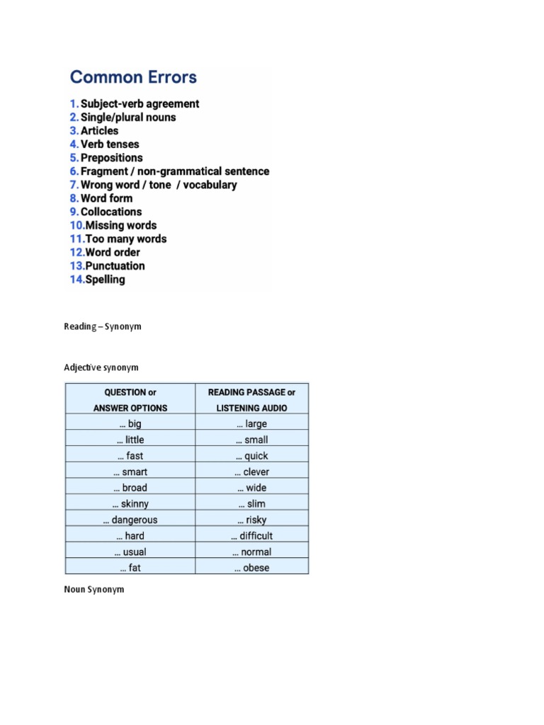 Reading Synonym | PDF