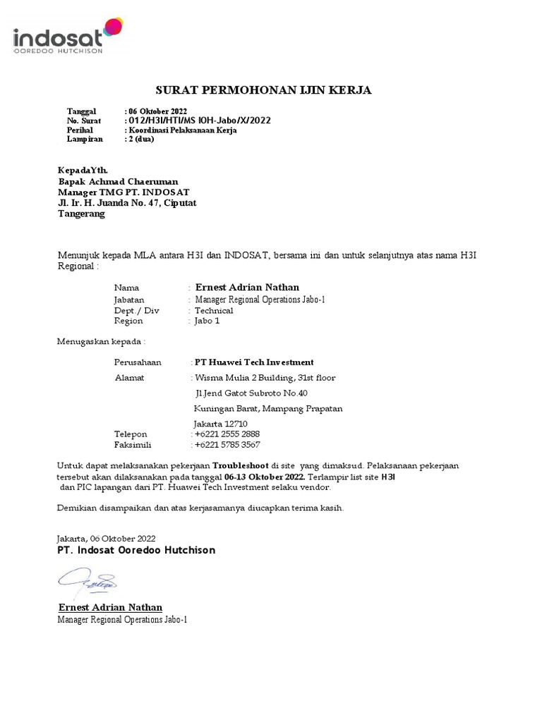Surat Approval IOH-H3I Jabo 1 POI Monas - Juni 2022 | PDF
