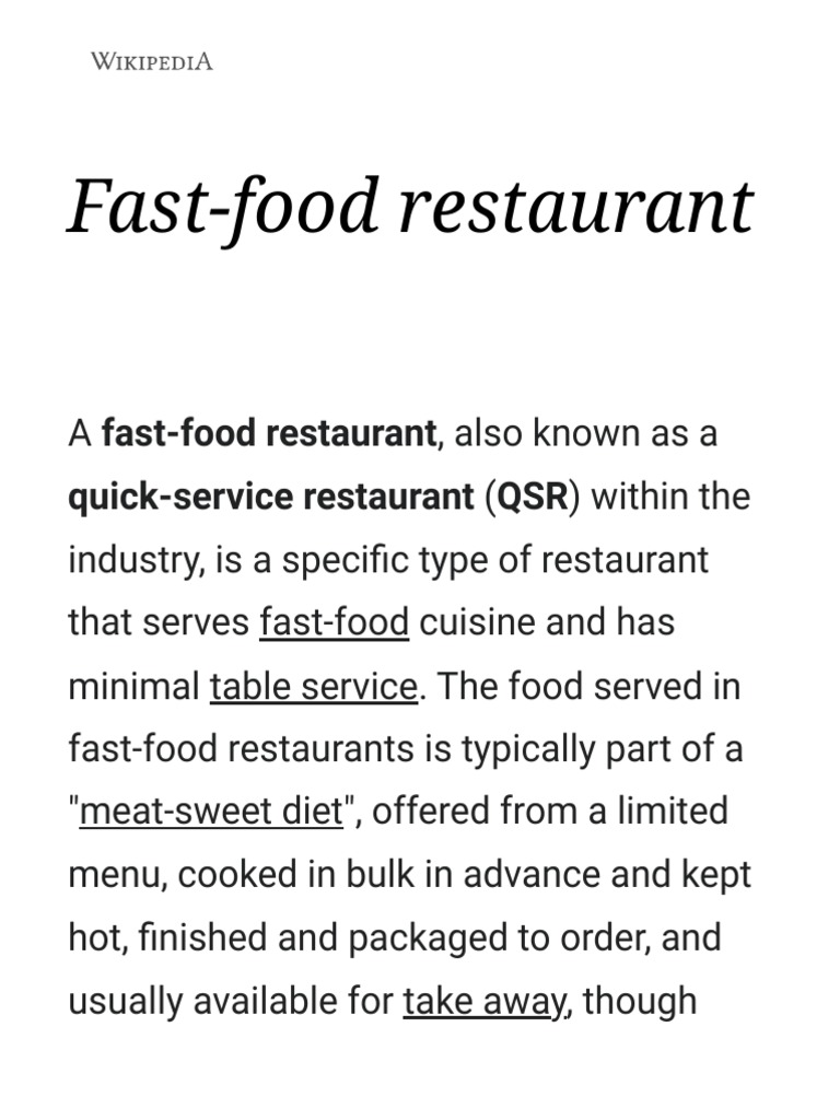 Fast-Food Restaurant - Wikipedia PDF | PDF | Hamburgers | Fast Food