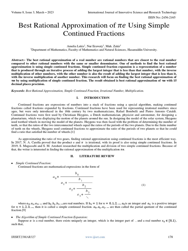 Best Rational Approximation of ?? Using Simple Continued Fractions ...