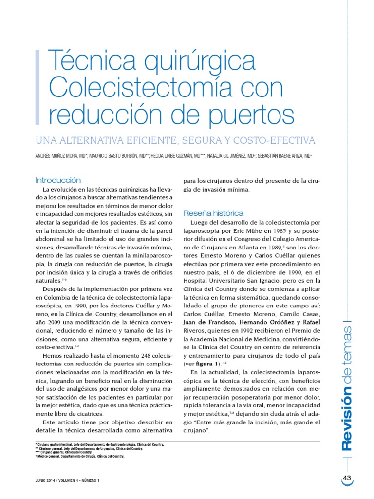 Tecnica Quirurgica de Colecistectomia Con Reduccion de Puertos | PDF ...