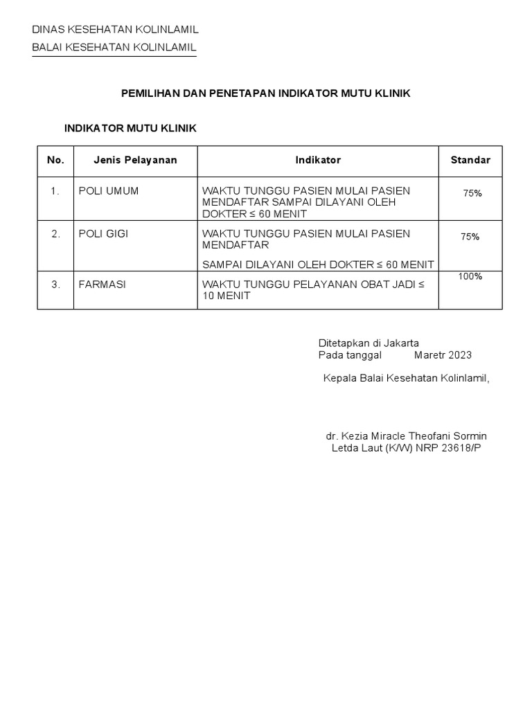 Penetapan Indikator Mutu Klinik | PDF