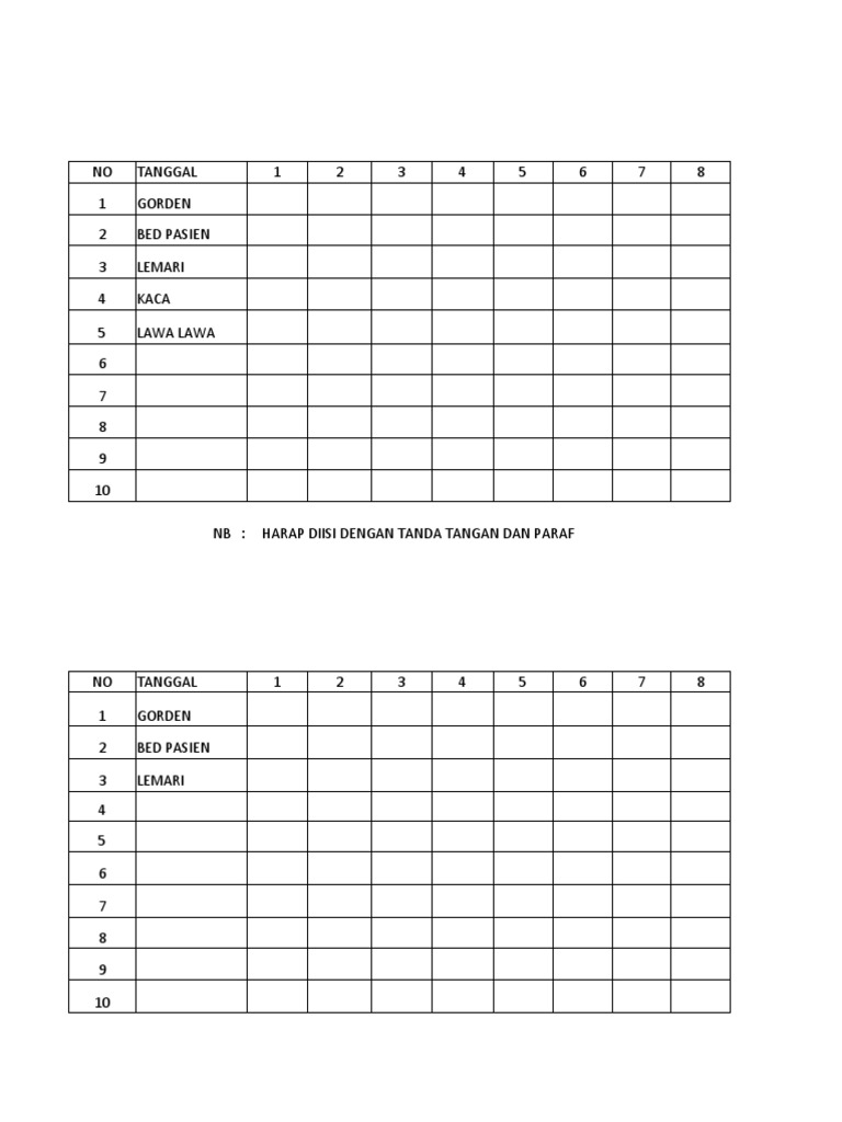Lembar Cek List Kebersihan Ruangan | PDF