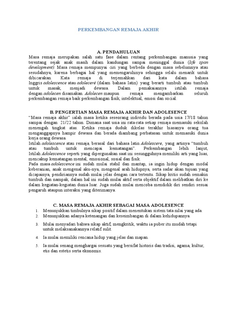 Ciri-Ciri dan Perkembangan Remaja Akhir | PDF | Kesehatan Holistik