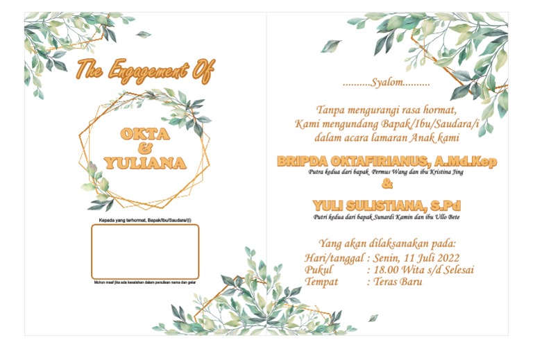 Mengundang Kehadiran Untuk Lamaran OKTA dan YULI | PDF