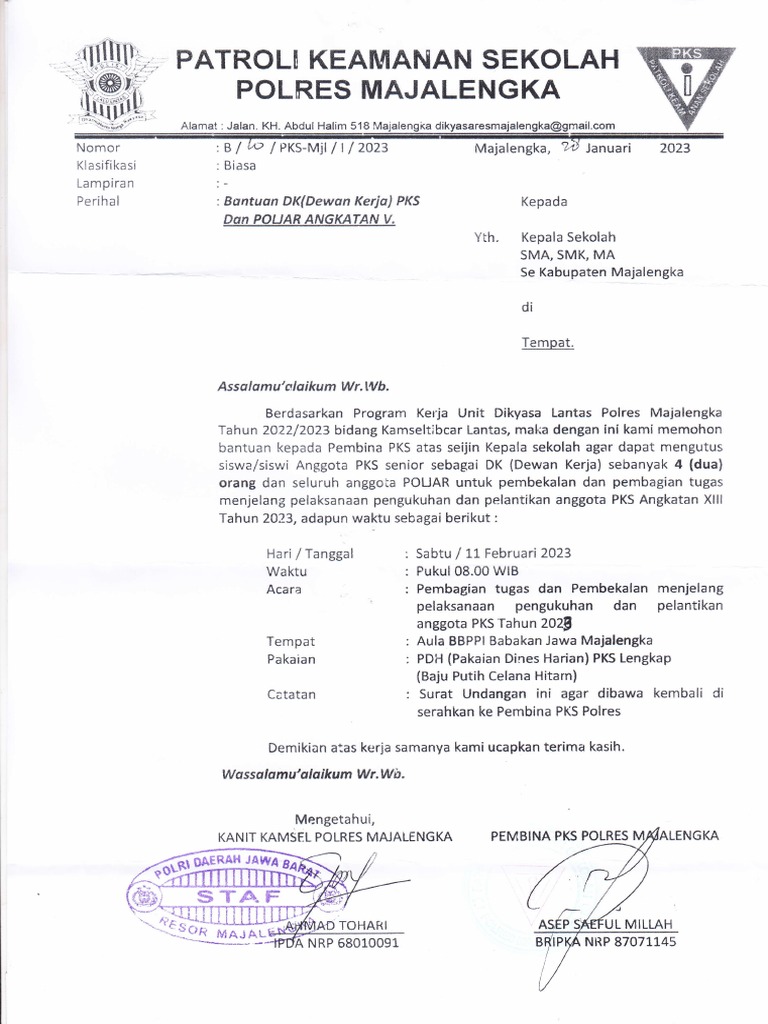 Surat Perkemahan PKS SMA | PDF