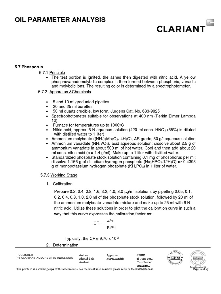 Phosphorus Analysis in Oils | PDF | Nitric Acid | Acid