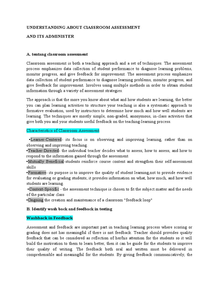 UNDERSTANDING ABOUT ClASSROOM ASSESSMENT | PDF | Educational Assessment | Teachers