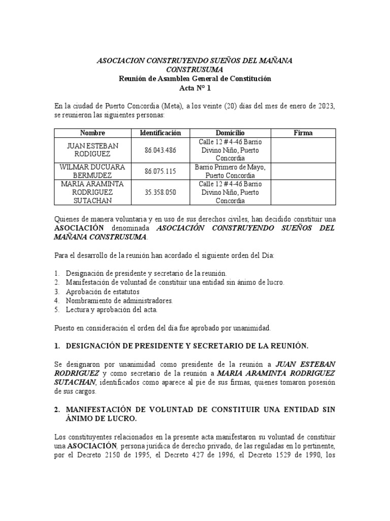 Modelo - de - Acta - de - Constitucion - y - Estatutos - Asociación - CONSTRUSUMA | PDF ...
