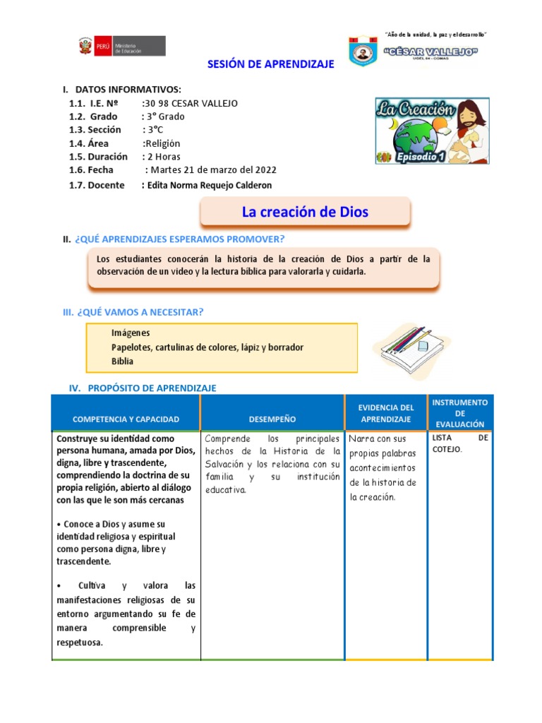 E1 A2 SESION REL. La Creación de Dios | PDF | Dios | Amor