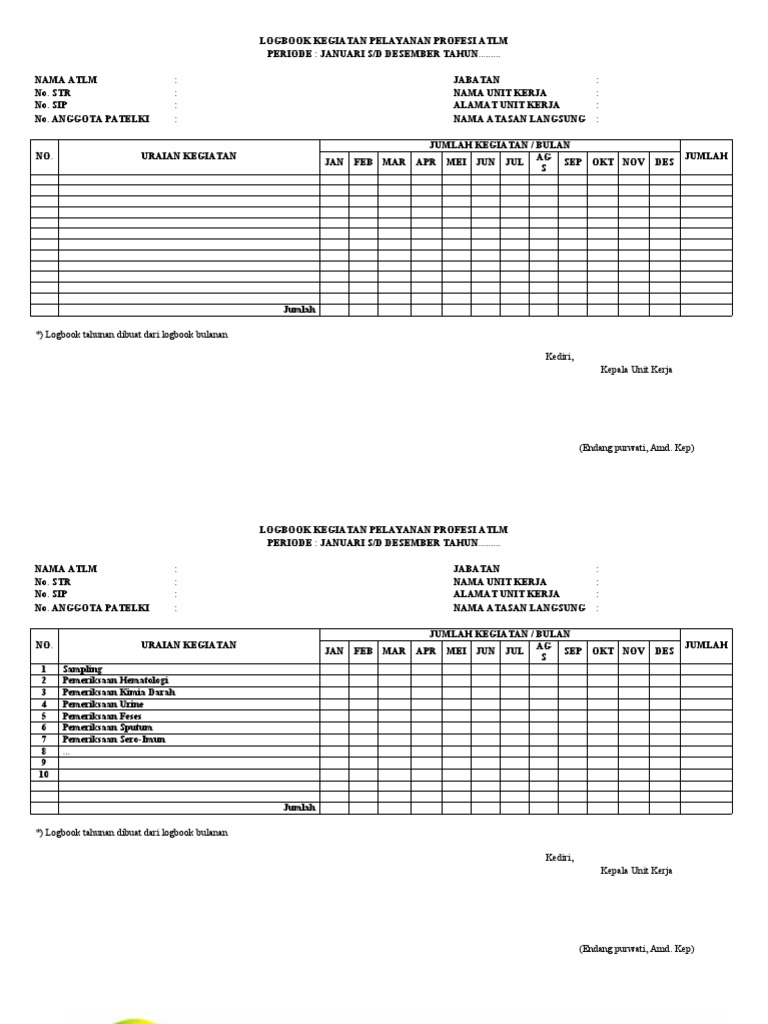 Contoh Logbook Kegiatan ATLM | PDF