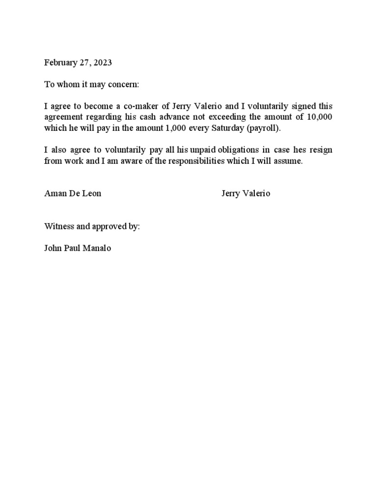 Comaker Letter | PDF