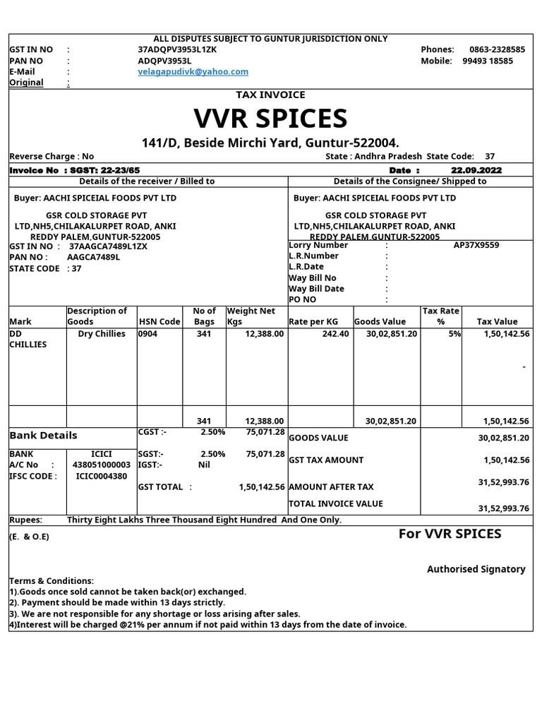 VVR Spices GST 22-23-65 | PDF | Taxes | Government