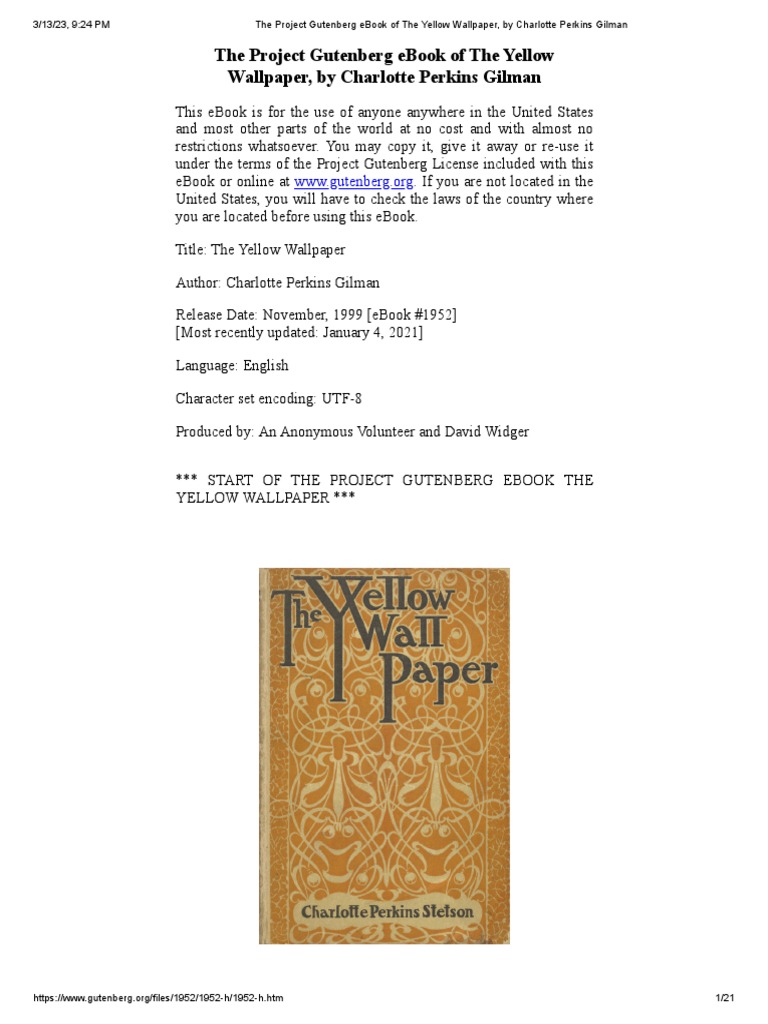 The Yellow Wallpaper, by Charlotte Perkins Gilman | PDF | The Yellow ...