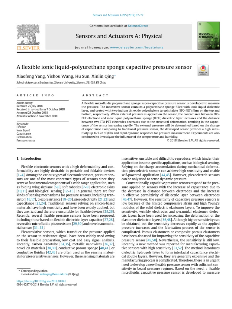 A Flexible Ionic Liquid-Polyurethane Sponge Capacitive Pressure Sensor - Yang Et Al. - 2019 ...