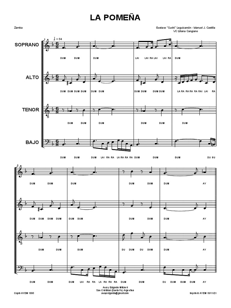 La Pomeña - Partitura de Zamba | PDF